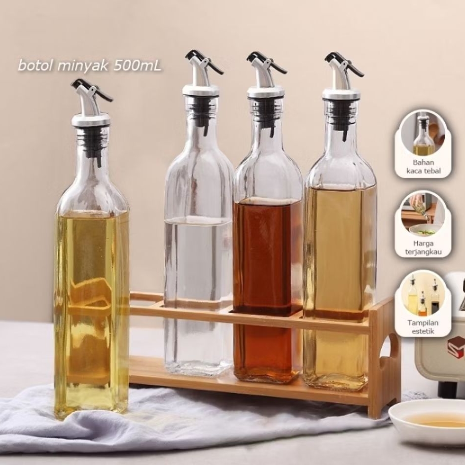 Jual Botol Minyak Kaca 500ml Botol Cuka Kecap set Pourer Penutup Tempat ...