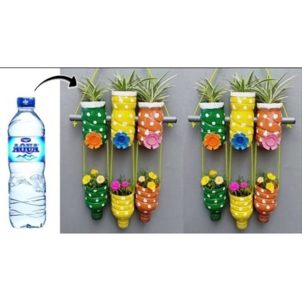 Jual pot bunga seperti di foto 1 set dari botol bekas 1.5 miligram ...