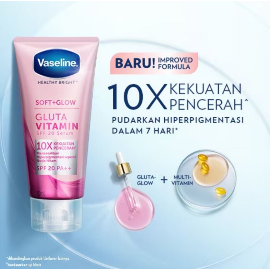Jual Vaseline Healthy Bright Soft+Glow Gluta Vitamin SPF 20 Body Serum ...