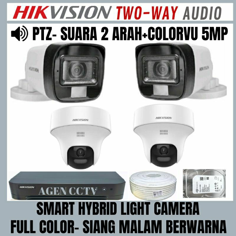 Jual paket cctv hikvision colorvu 5mp 4 channel 4 kamera ptz two way audio Smart hybrid light ...