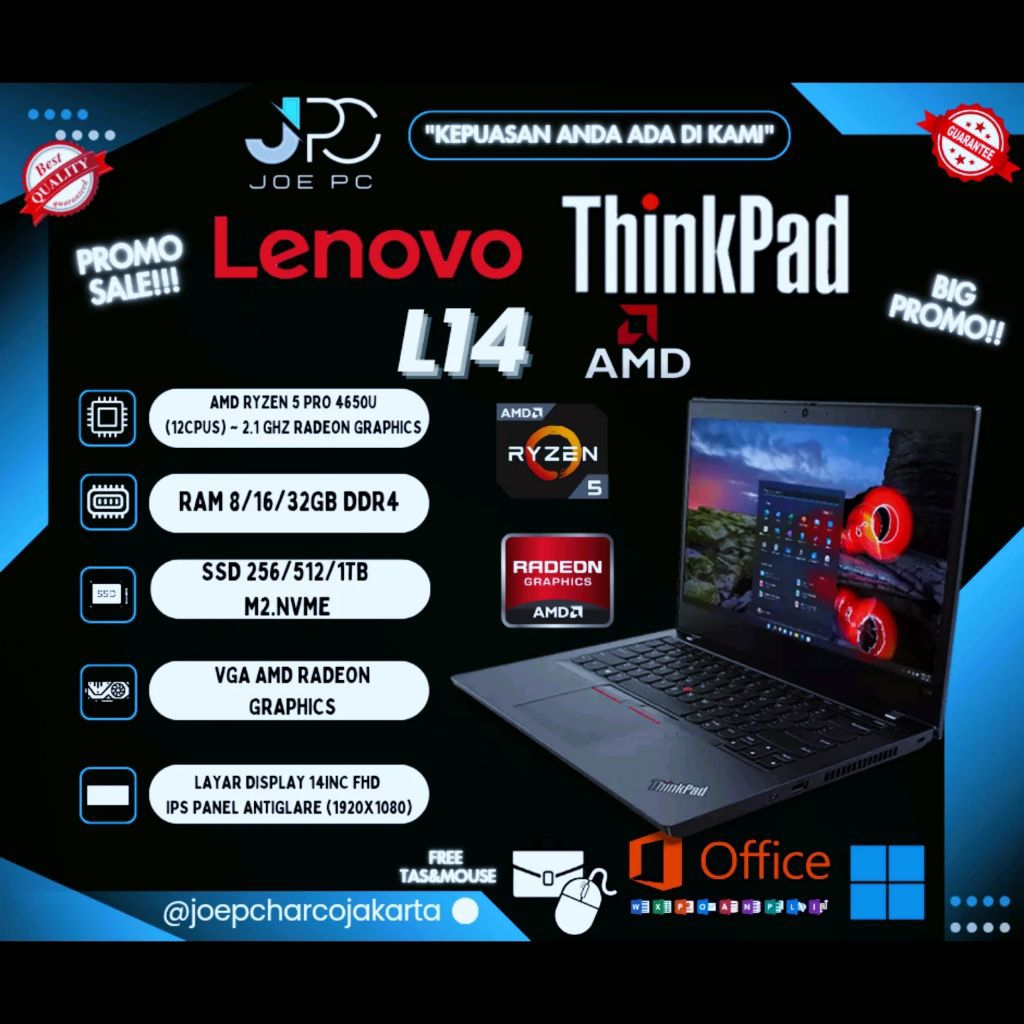 Jual Laptop Lenovo Thinkpad L14 G1 Processor AMD Ryzen 5 PRO (4650U ...