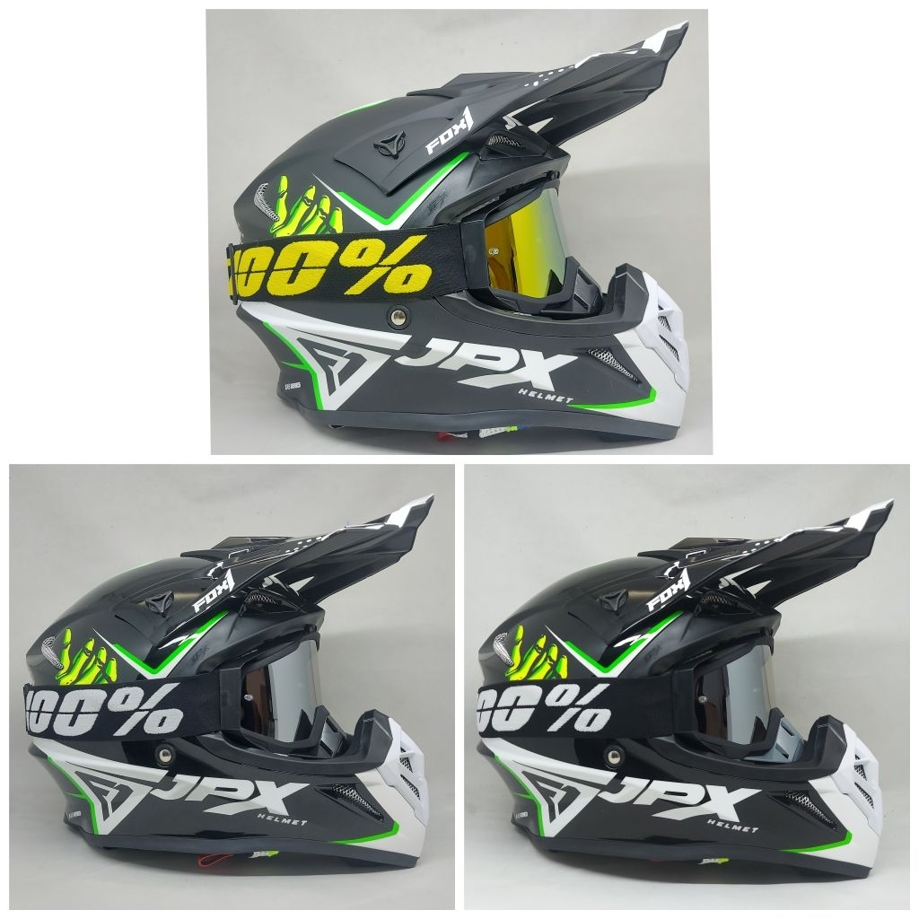 Jual Helm Trail JPX Cross FOX 1 MOTIF X45 OBINK Plus Goggle 100% ...