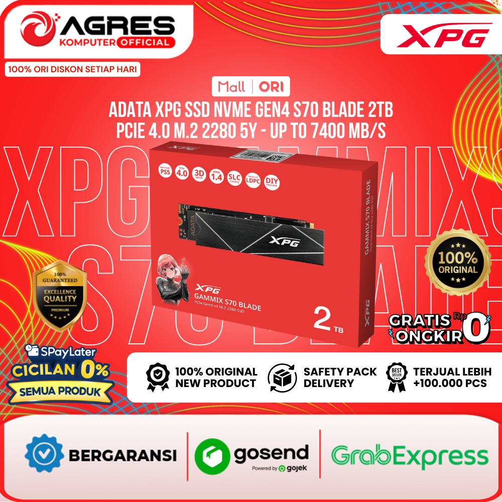 Jual ADATA XPG SSD NVME GEN4 S70 BLADE 2TB PCIE 4.0 M.2 2280 5Y - UP TO ...