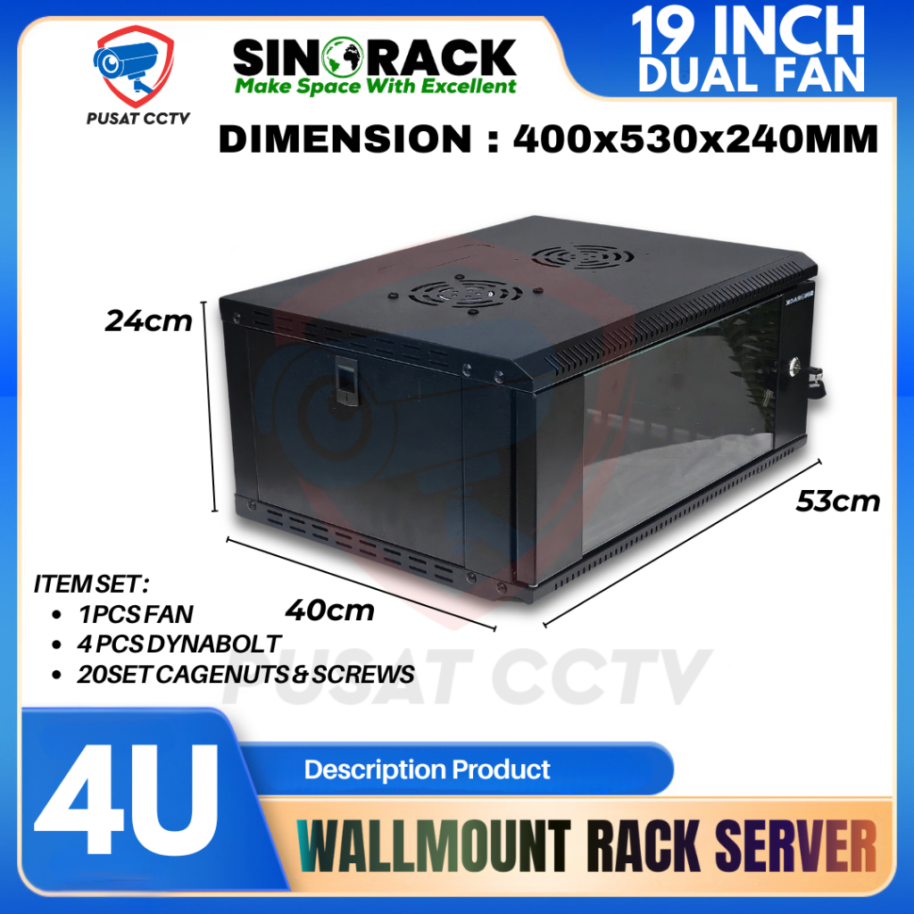 Jual Wallmount Rack Server 6U/9U Rak Server Ukuran 4U Single Glass Door ...