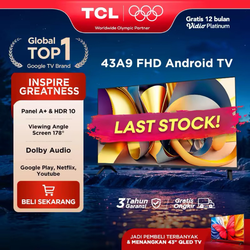 Jual TCL 43 Inch Smart Android Google TV - Dolby Audio - Google Play ...