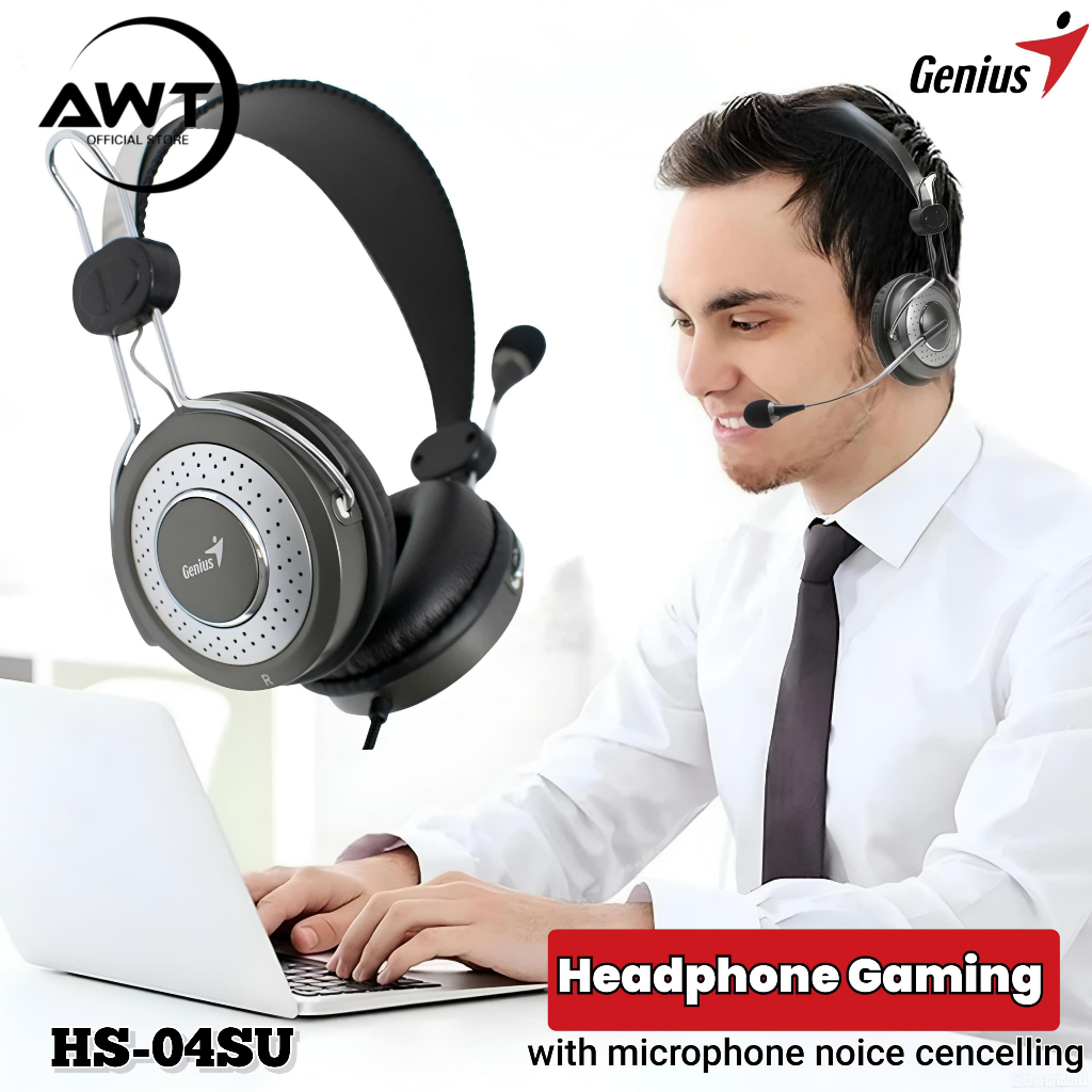 Jual AWT Headphone Headset Gaming Microphone Genius HS04SU Universal PC ...