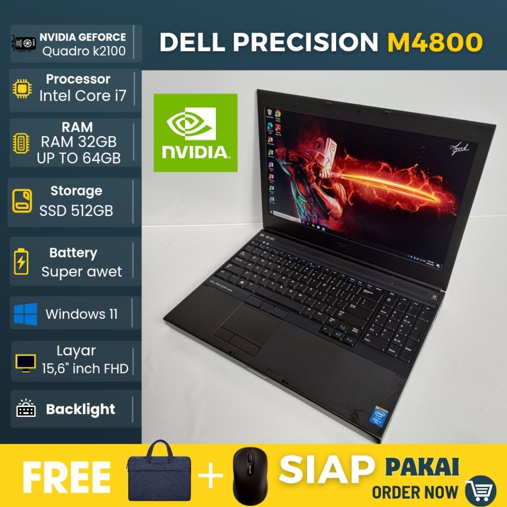 Jual Laptop Dell Precision M4800 Core i7 Ram 32GB up to 64GB SDD 512GB Nvidia GeForce Quadro ...
