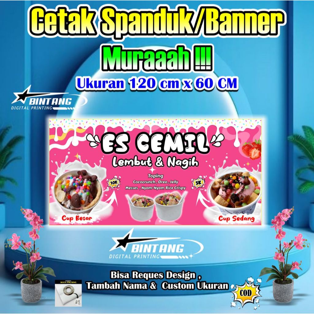 Jual Spanduk Banner Es Cemil Ukuran 120 cm x 60 cm | Shopee Indonesia