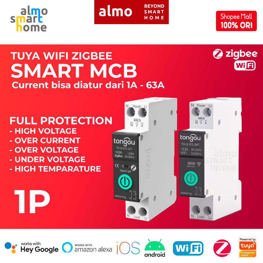 Jual ALMO Tongou Tuya ZigBee Wifi Smart MCB 1P 1A-63A SY2 Power ...