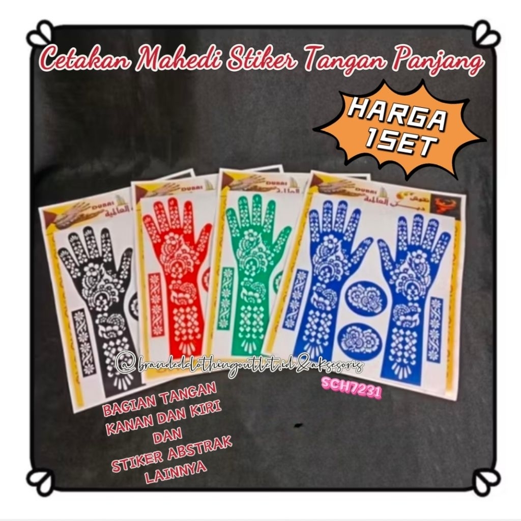 Jual (1SET) CETAKAN HENNA TANGAN PANJANG / STIKER HENA TANGAN PANJANG ...