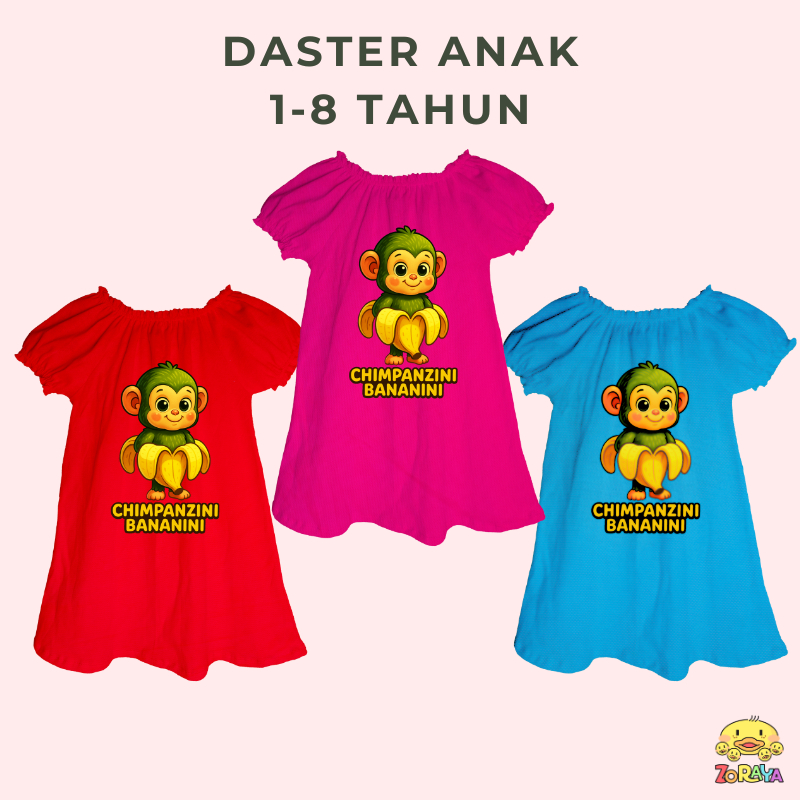 Jual Dress Anak Chimpanzini Bananini 1 - 8 Tahun Model Lengan / Daster ...