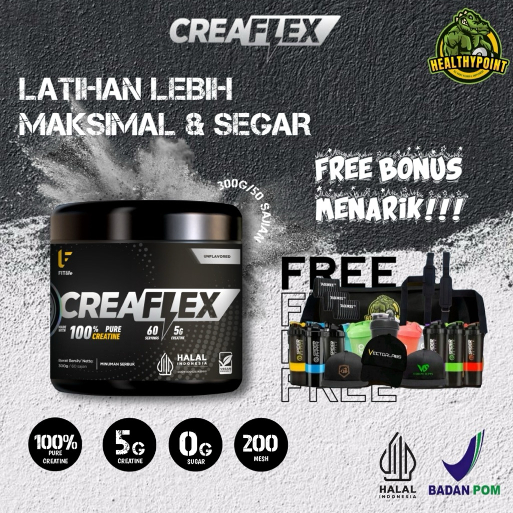 Jual Fitlife Creaflex Creatine Monohydrate 300 Gram 60 Serving Suplemen ...