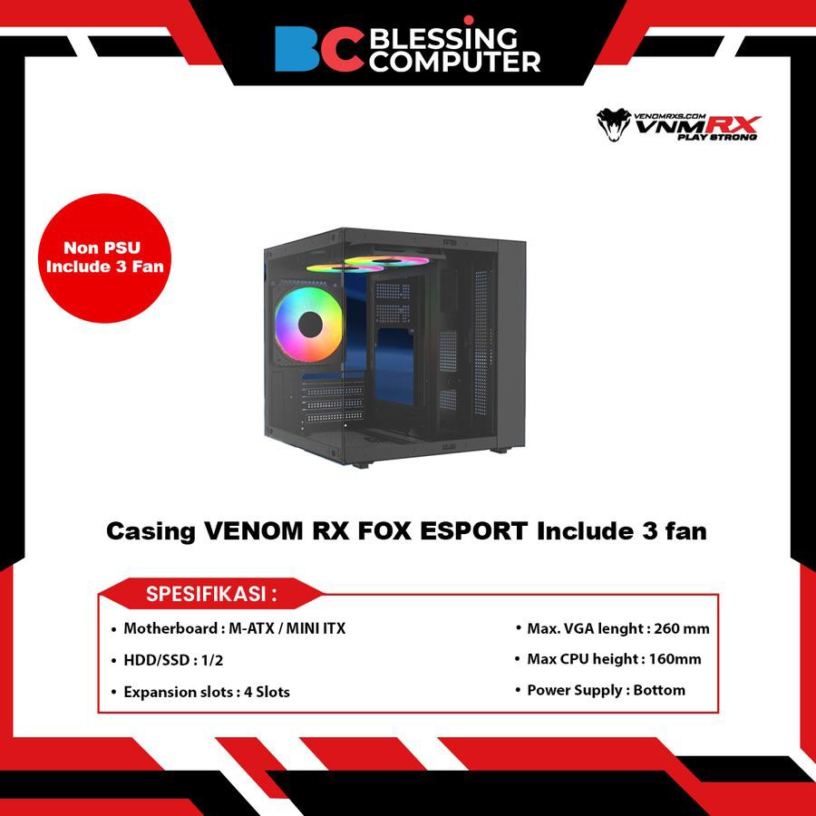 Jual Casing VENOM RX FOX ESPORT Include 3 fan - Black | Shopee Indonesia
