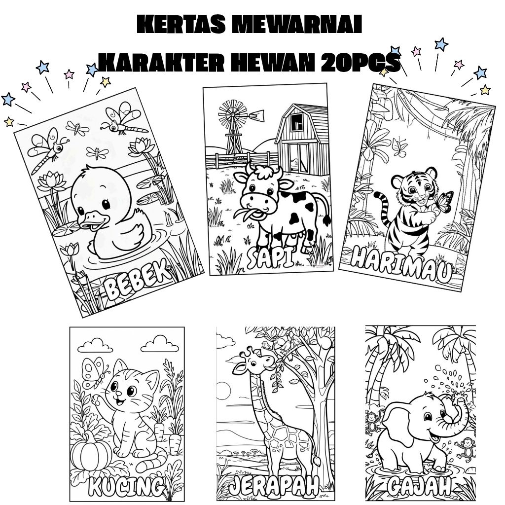 Jual Lembar mewarnai anak 17 lembar - karakter random - mewarnai hewan ...