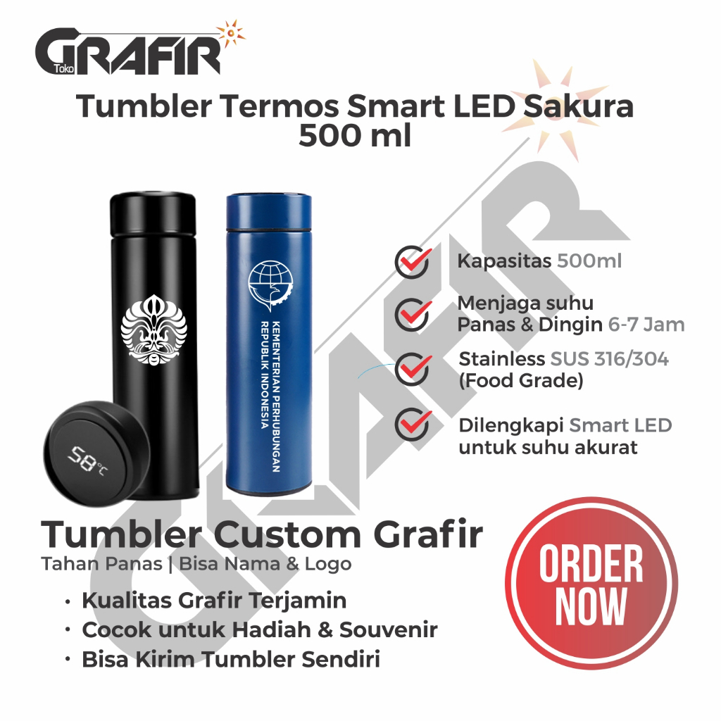 Jual Tumbler Smart LED Sakura 500ml – Bisa Custom Nama / Logo ...
