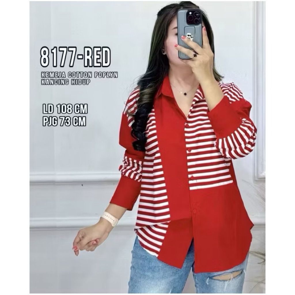 Jual Kemeja Wanita Merah & putih | Shopee Indonesia