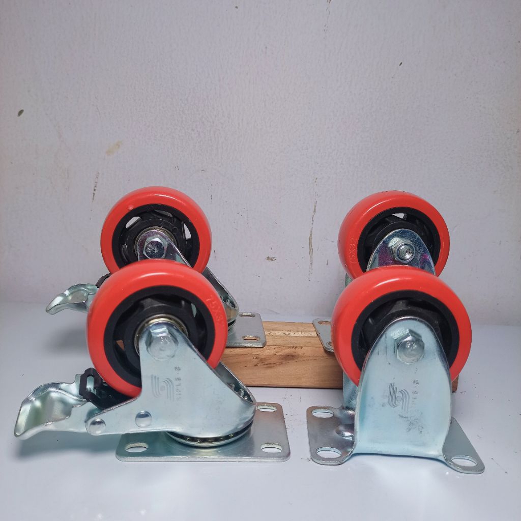 Jual [4 PCS] Roda Trolly 3 inch 75 mm PU Medium Duty (2 Rem + 2 Mati ...