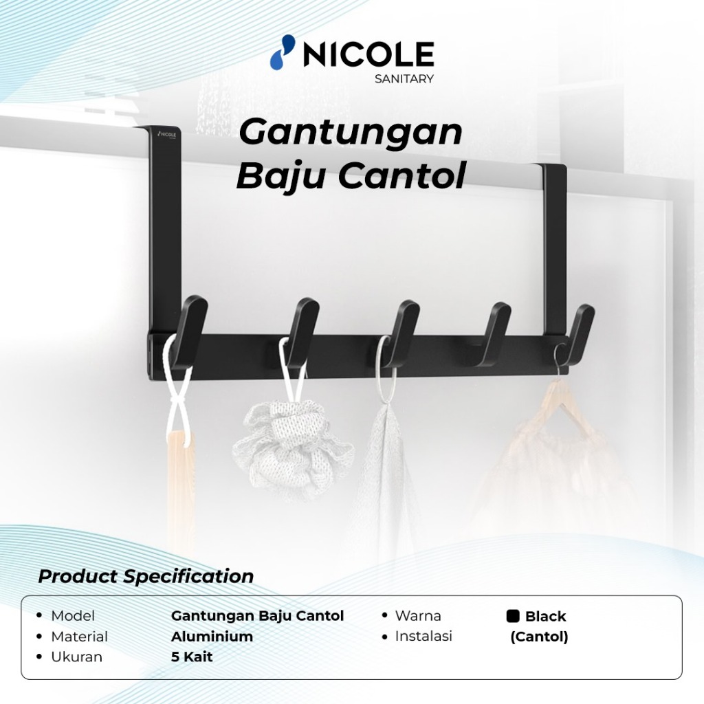 Jual Nicole Gantungan Baju Cantol Tanpa Bor 5 6 Kait Kapstok Minimalis ...