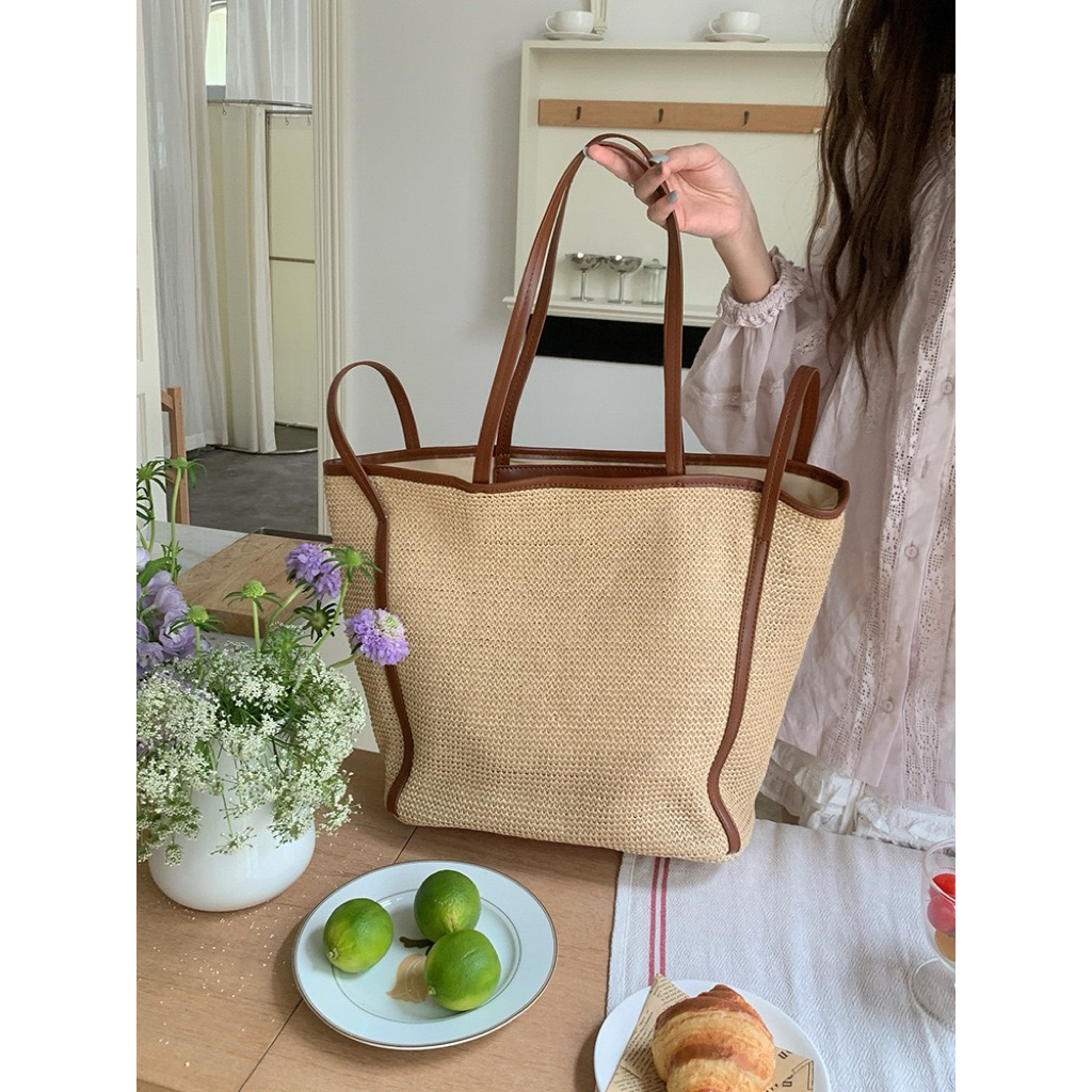 Jual Tas Bahu Wanita Tas Pantai Cewek Underarm Woven Straw Tote Bag GC ...