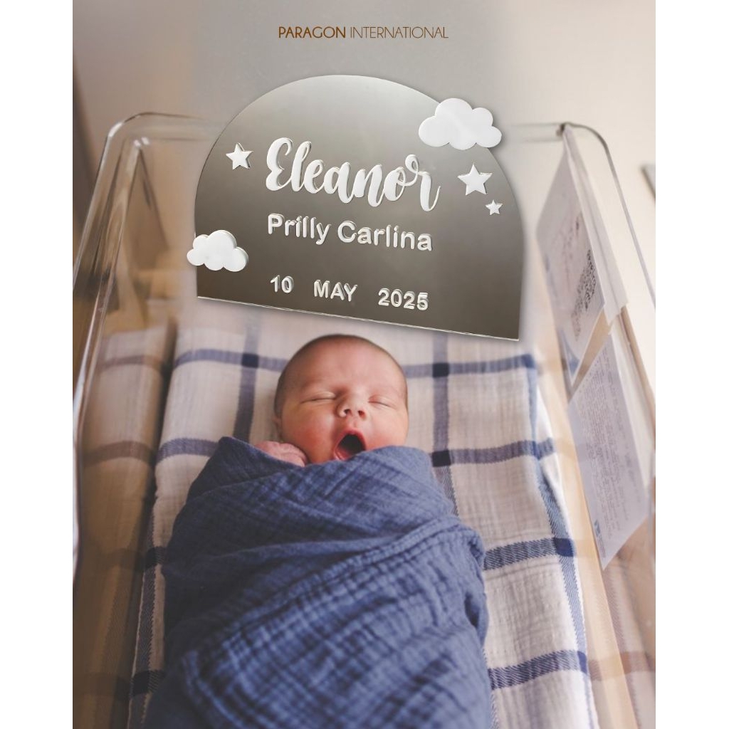 Jual Papan Kelahiran Bayi Akrilik Silver Miror Premium Motif Awan ...