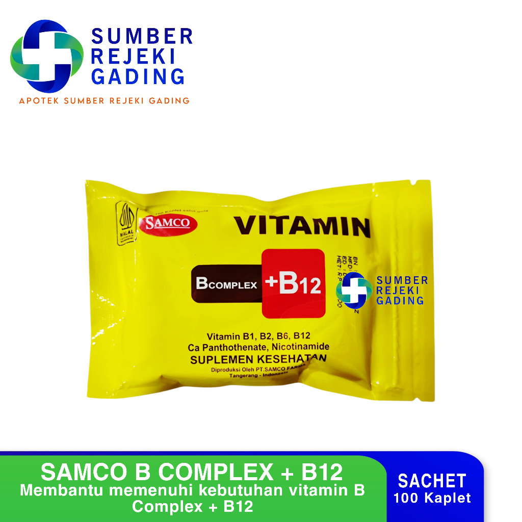 Jual Samco Vitamin B Complex + B12 (SACHET) Isi 100 Bcomplex B Complek ...