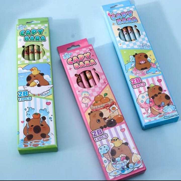 Jual Pensil 2B Viral Capybara 1 box Isi 12 Pcs HB Dibagian Ujung Pensil ...