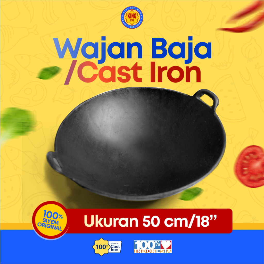 Jual Wajan Baja Cor Pre Seasoned 20” (50cm) Tebal Anti Lengket / Kuali ...