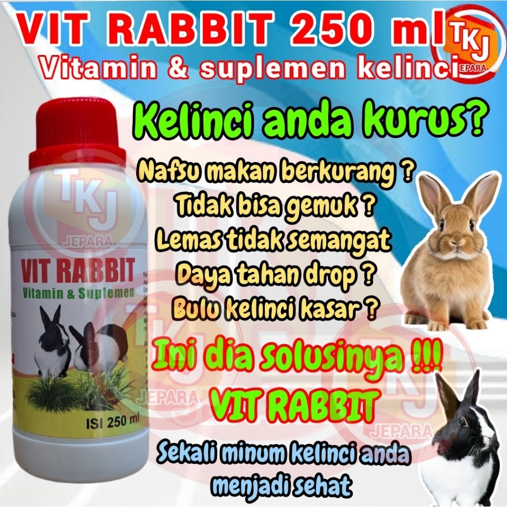 Jual vit rabbit 250 ml untuk pertumbuhan kelinci serta kesehatan hewan ...