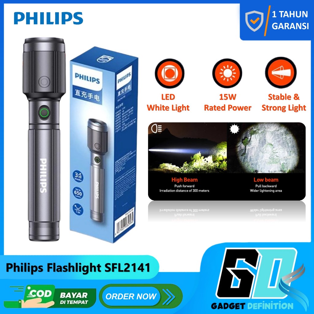Jual Philips Lampu Senter LED SFL2141 Senter Rechargeable&Adjustable ...