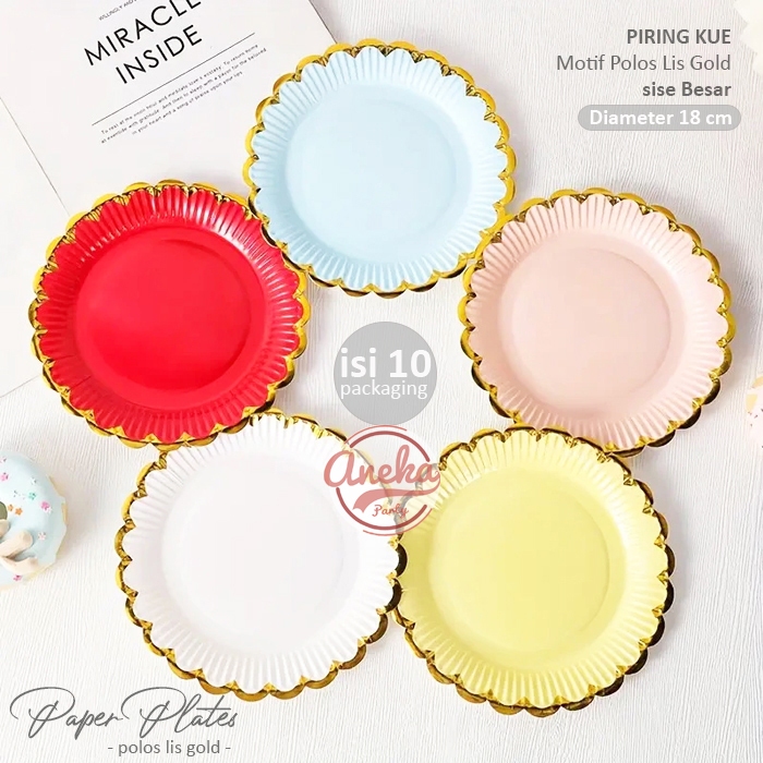 Jual Piring Kue Polos List Gold Mas besar / Paper Plate Lis Gold ...