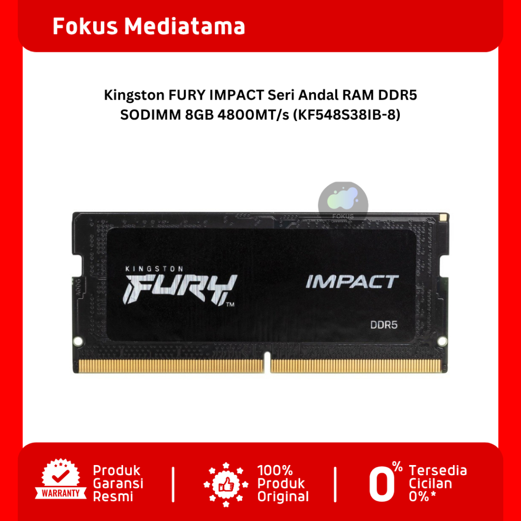 Jual Kingston FURY IMPACT Seri Andal RAM DDR5 SODIMM 8GB 4800MT/s (KF548S38IB-8) | Shopee Indonesia