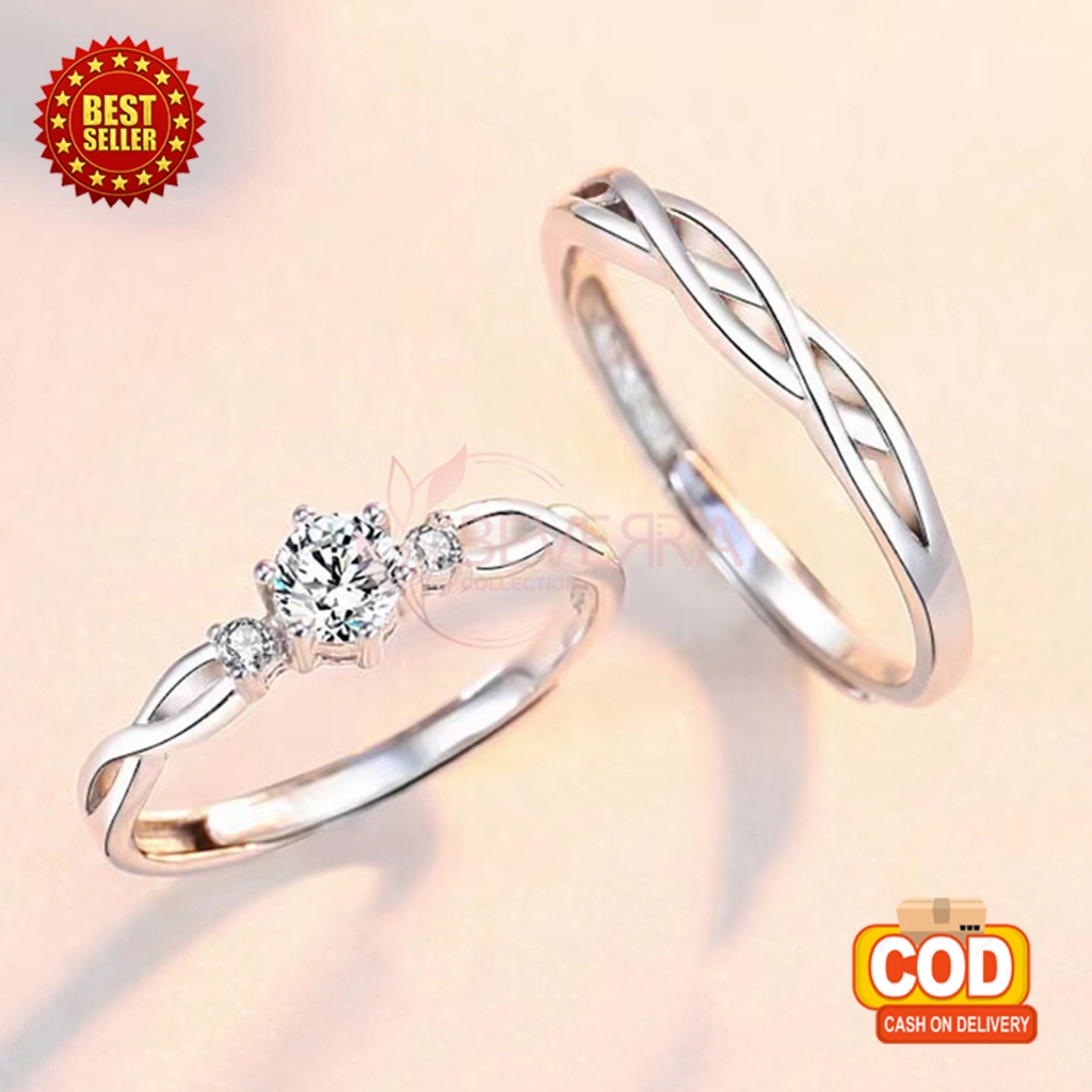 Jual Cincin Couple Pasangan Aesthetic Model Simpul Aksen Zircon Fashion ...