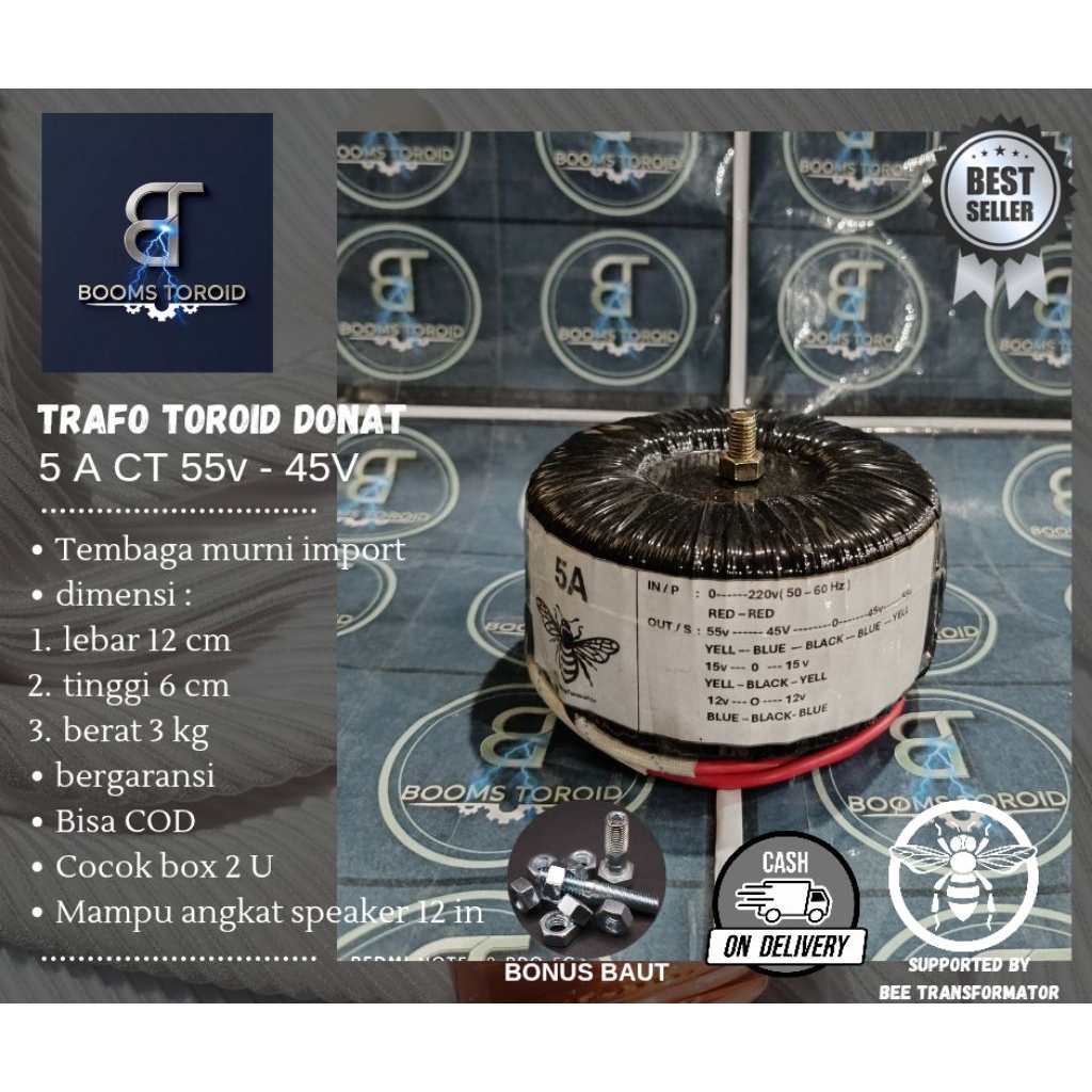 Jual trafo toroid donat 5A CT 55V - 45V murni | Shopee Indonesia
