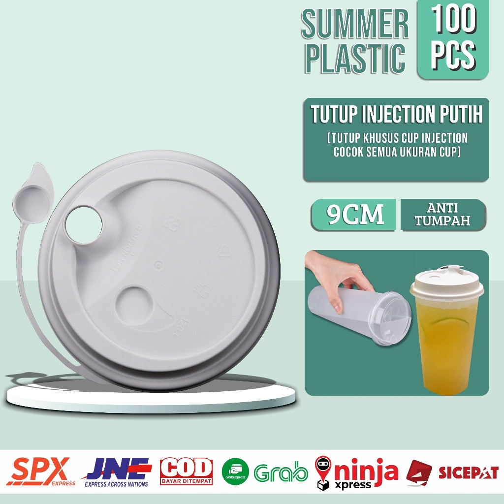 Jual (SUMMER PLASTIC) [100 PCS] TUTUP CUP GELAS PLASTIC INJECTION (90MM ...