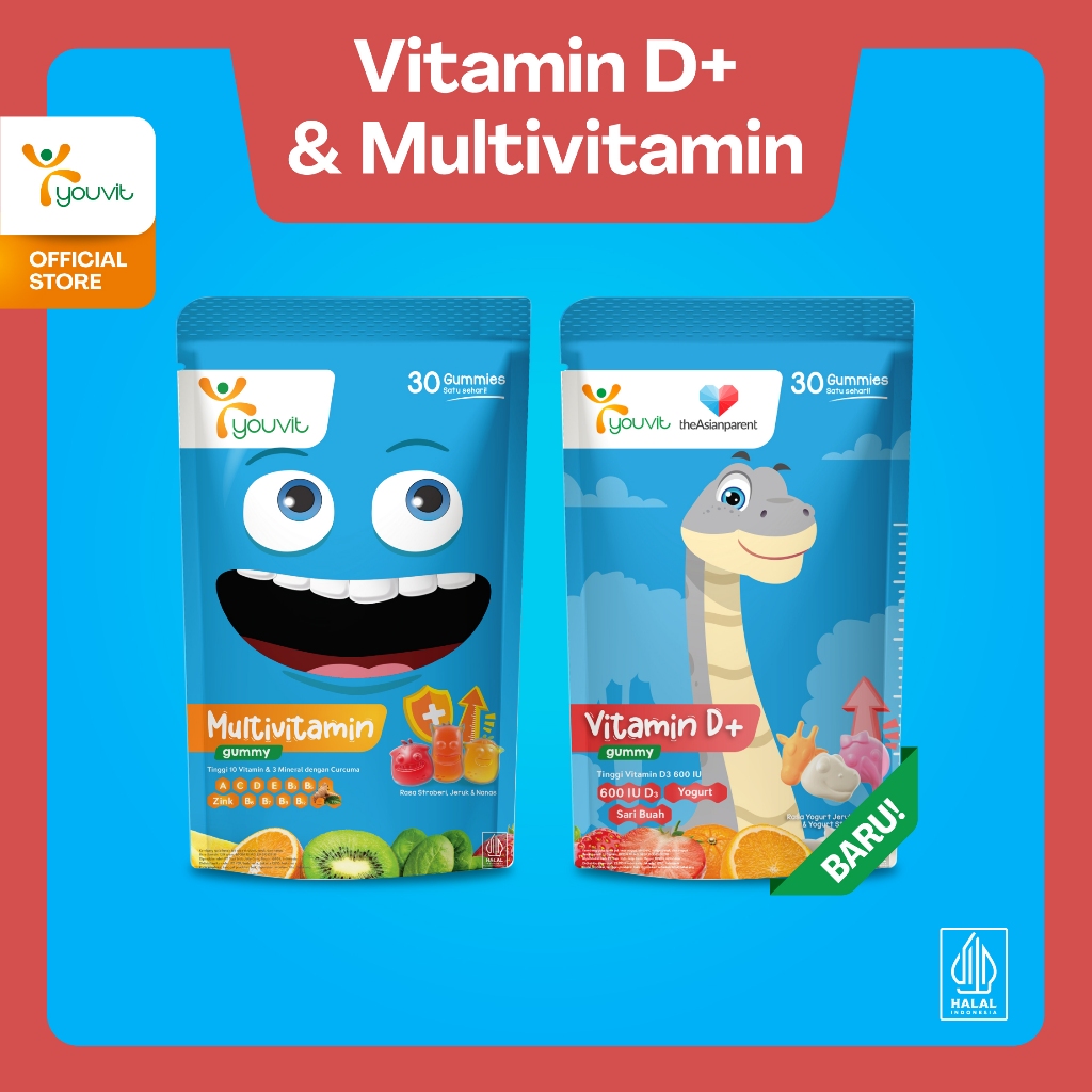 Jual Youvit Vitamin D3 dan Multivitamin Anak 30 Hari dengan Vitamin D3 600 IU, Ekstrak Yogurt ...