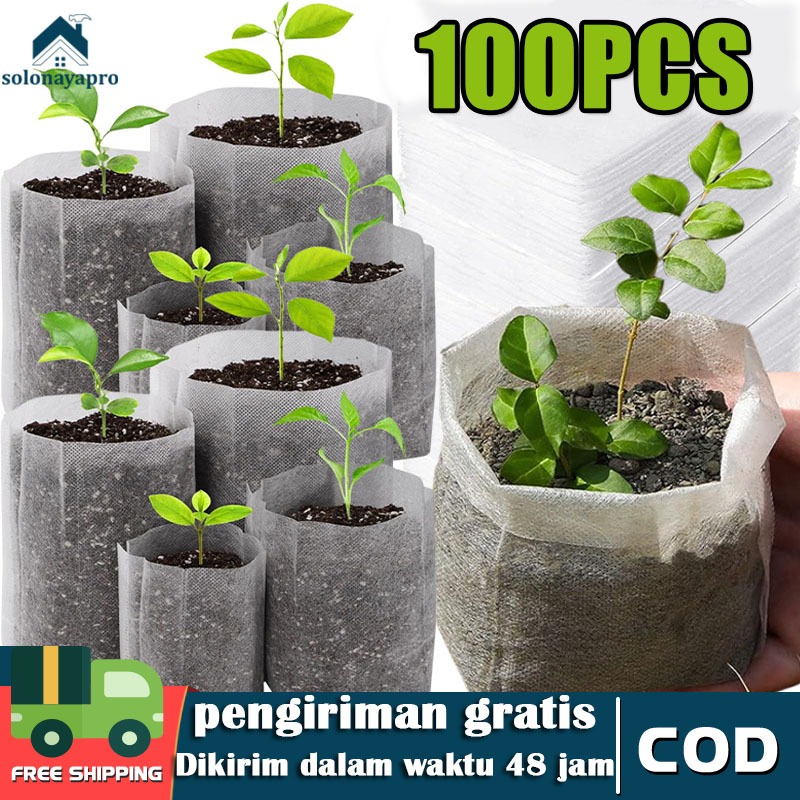 Jual 100PCS Pot Biodegradable Polybag Semai Non Woven Nursery Pot Benih ...