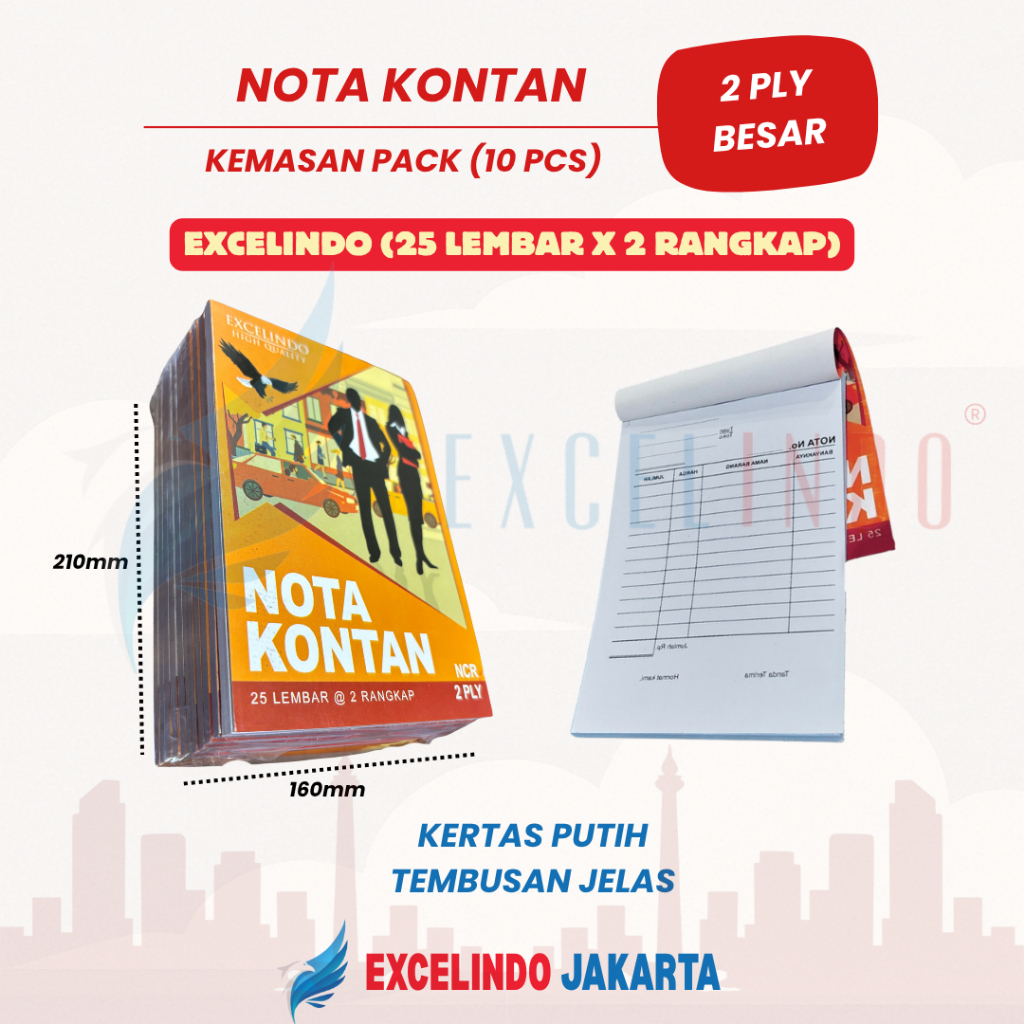 Jual (1 PACK/10 BUKU) Excelindo Nota Kontan 2 ply NCR UKURAN BESAR ...
