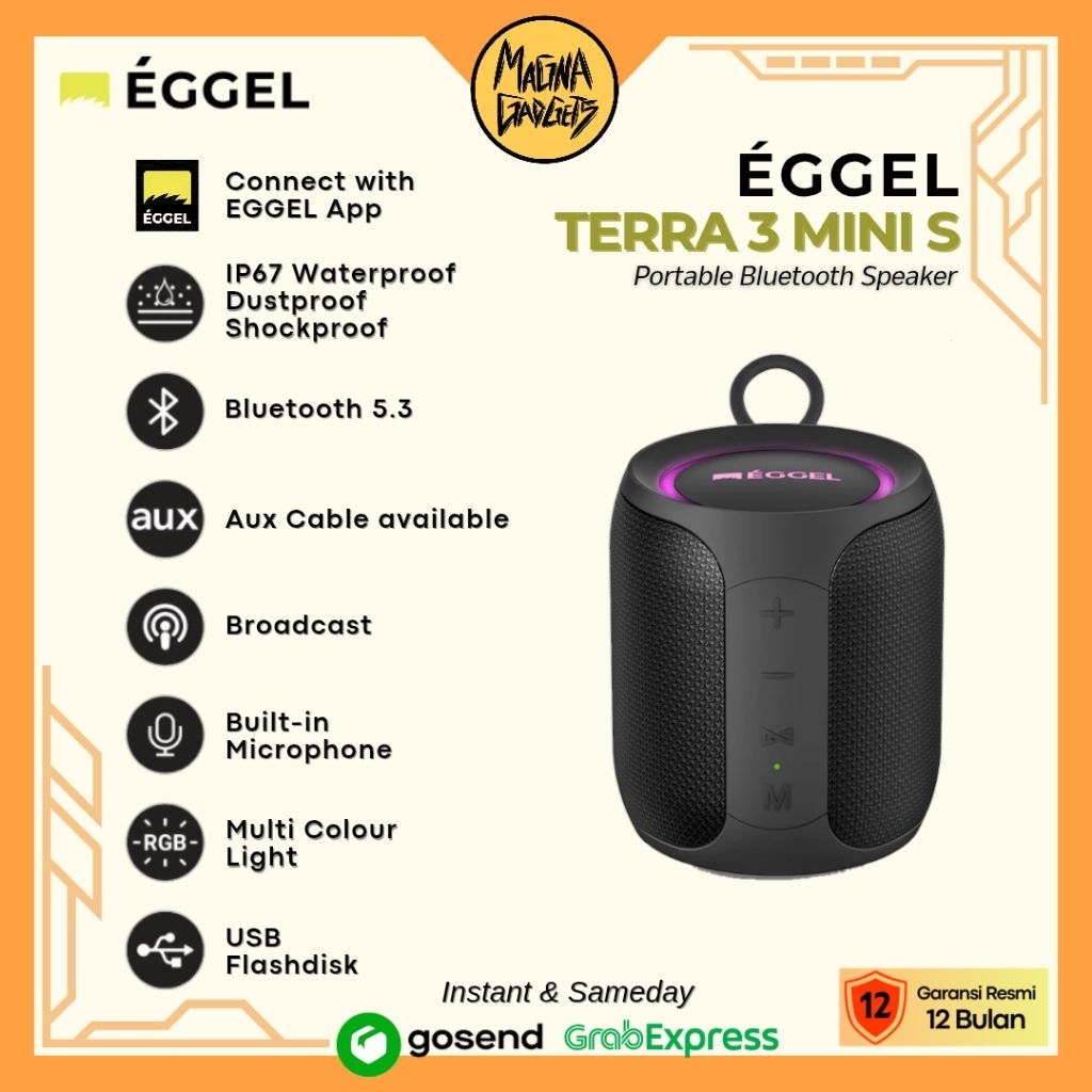 Jual Eggel Terra 3 Mini S 360 Waterproof Portable Bluetooth Speaker RGB ...