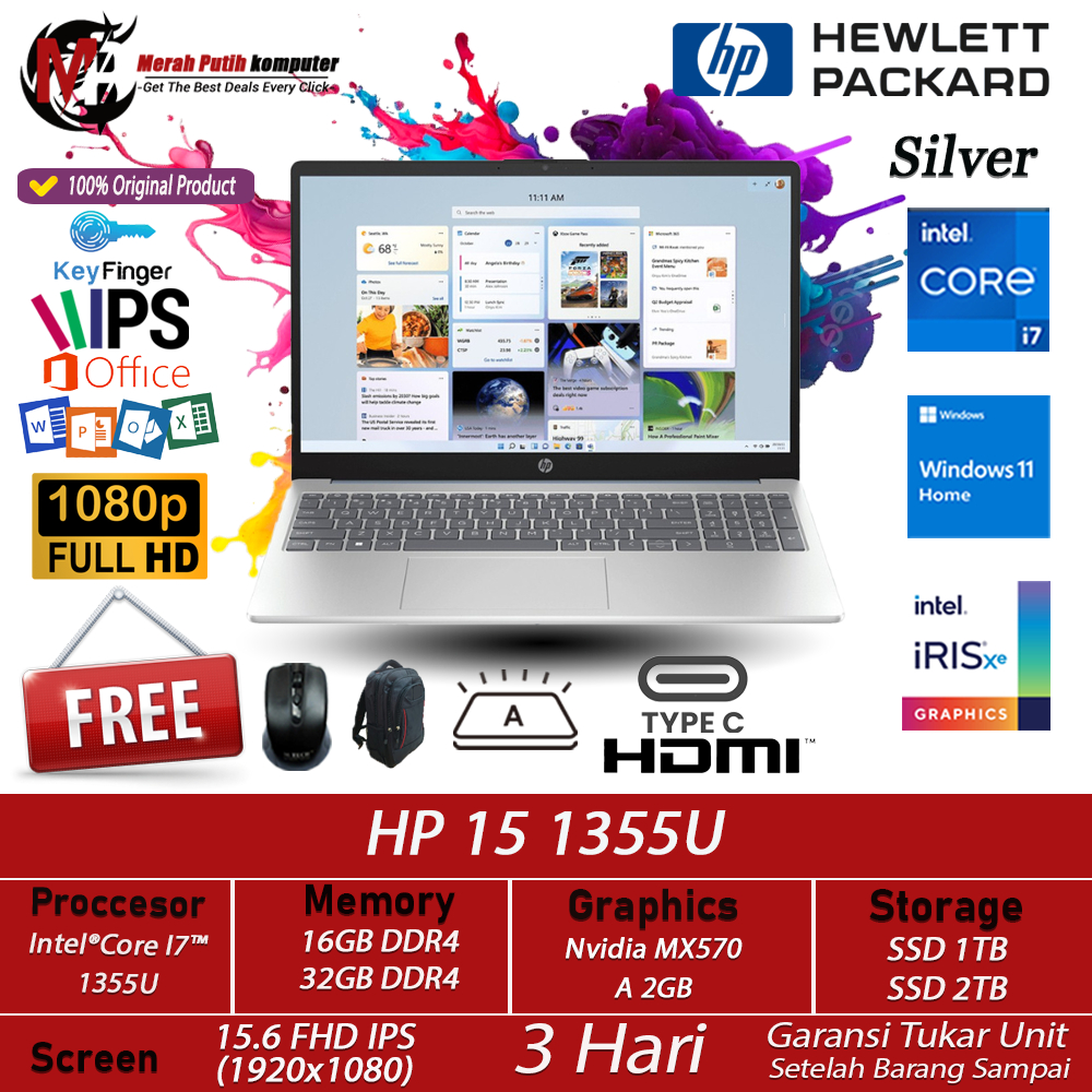 Jual Laptop HP 15 Intel i7 1355U 32GB 2TB SSD 15.6 Fhd Ips Backlight ...