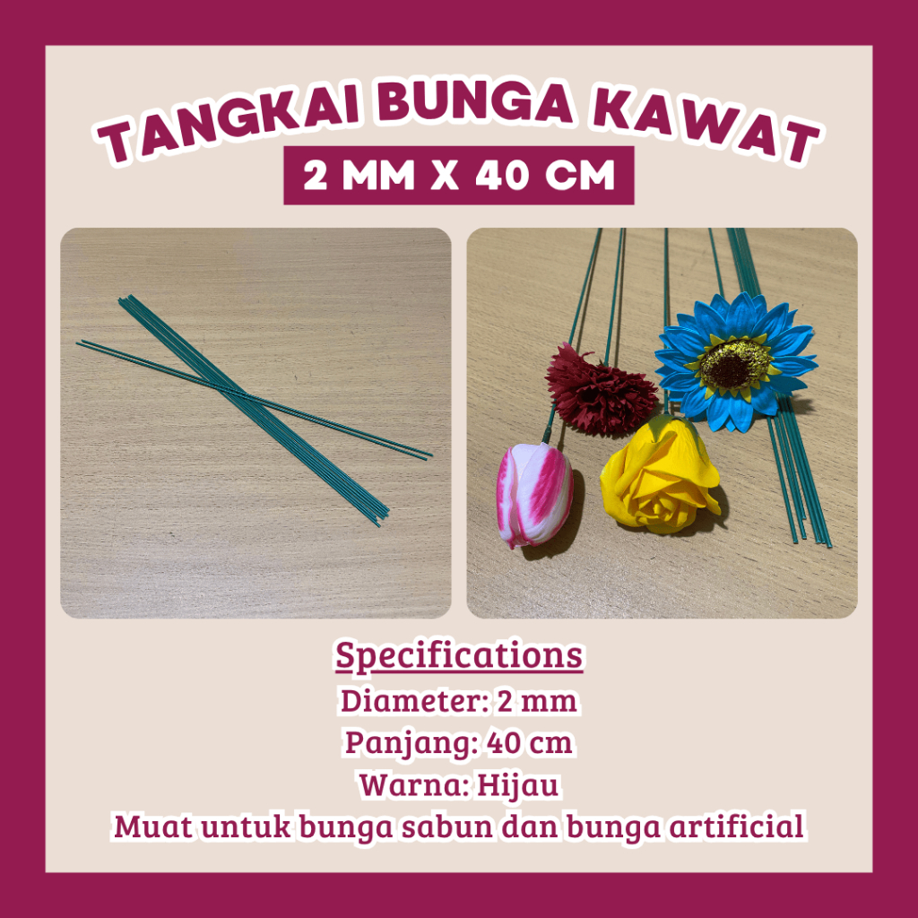 Jual Tangkai Bunga Tebal 2 MM Panjang 40 CM Tangkai Kawat Bunga Sabun ...