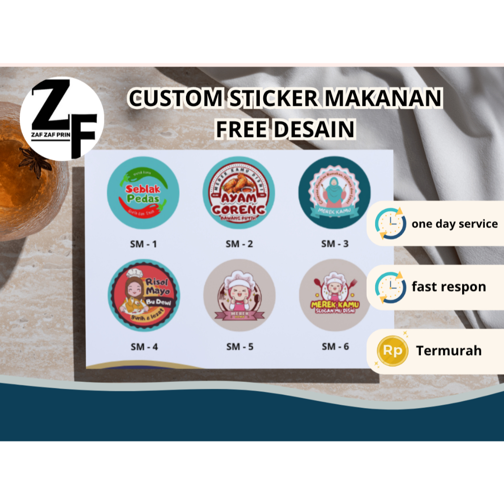 Jual sticker label makanan custom free desain bebas req ukuran -ZF ...