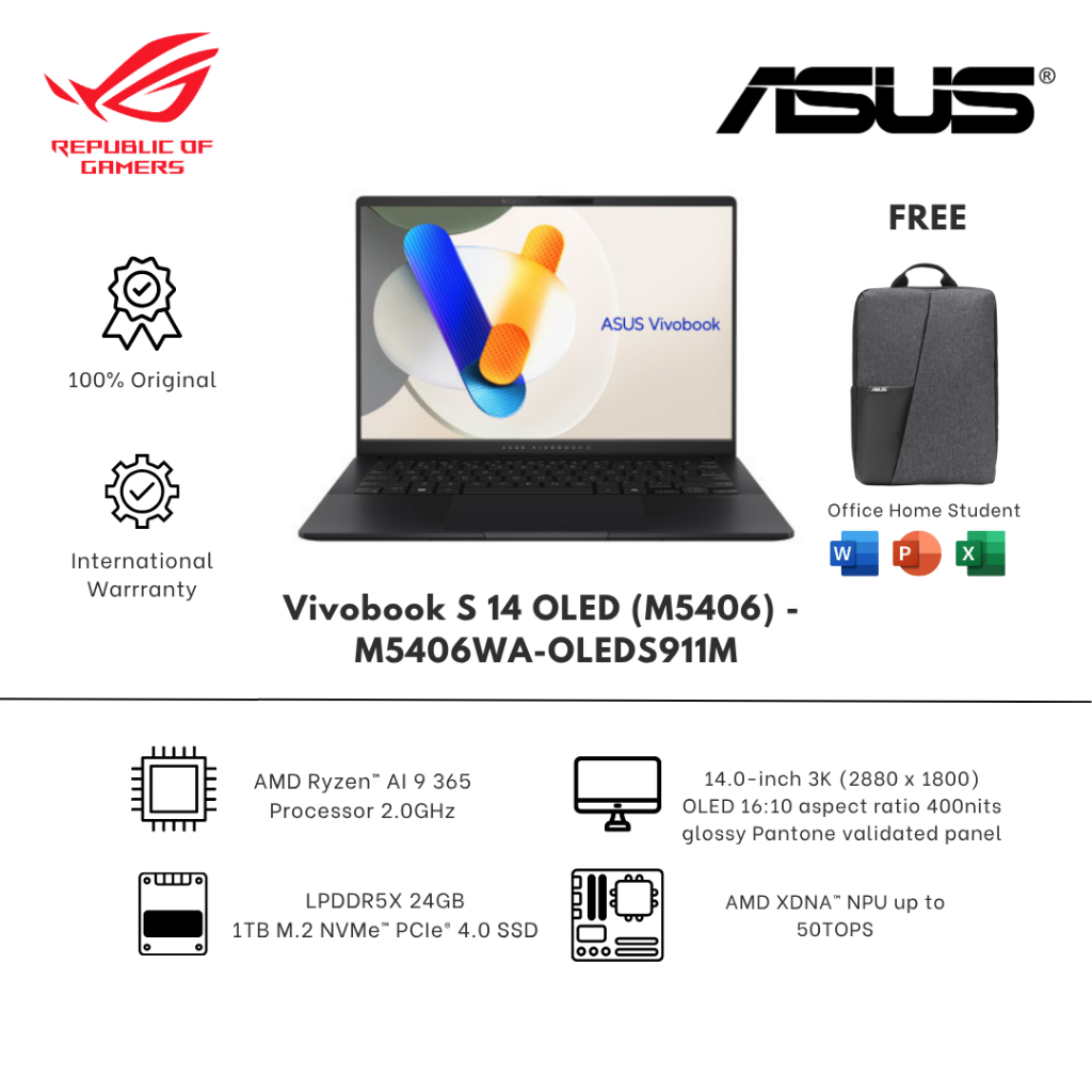 Jual Asus Vivobook S 14 OLED (M5406) - M5406WA-OLEDS911M Ryzen AI 9 365 ...