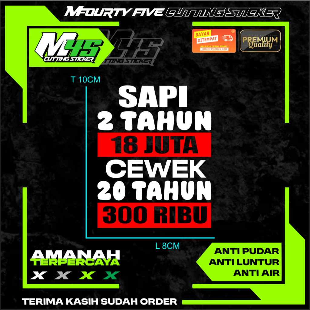 Jual SAPI 2 TAHUN 18 JUTA CEWEK 20 TAHUN 300RIBU 2WARNA Sticker Cutting ...