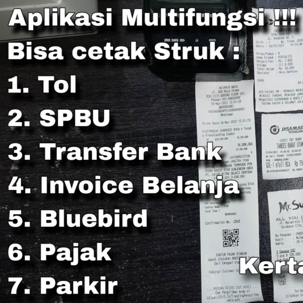 Jual APK Aplikasi Android Cetak Struk Tol, SPBU Pertamina, Bluebird, Invoice, Transfer Bank ...