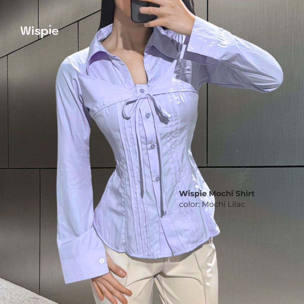 Jual Wispie Mochi Shirt | Kemeja Wanita Lengan Panjang Tali Pita Slim ...