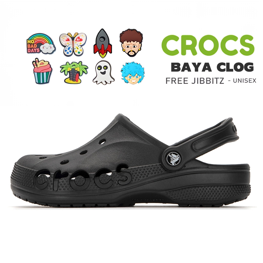 Jual Crocs Sandal Hitam Unisex Baya Clog Free Jibbitz | Shopee Indonesia