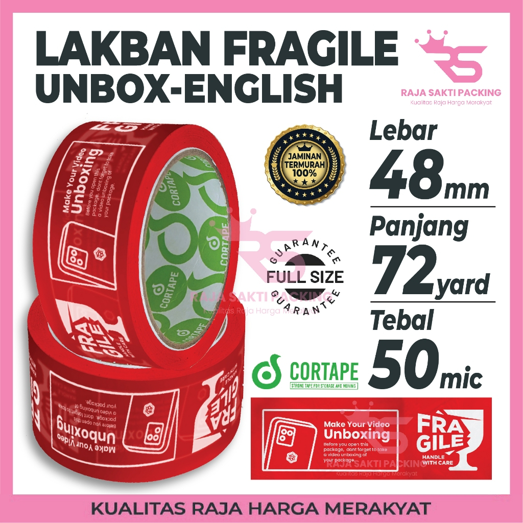 Jual Lakban Selotip OPP Tape Printing Fragile Unboxing Inggris 2inch ...