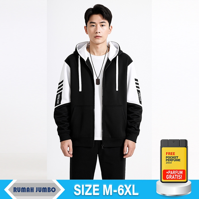 Jual Hoodie Zipper Pria Oversize Break Hitam Putih M - 6XL Jaket Jumbo ...