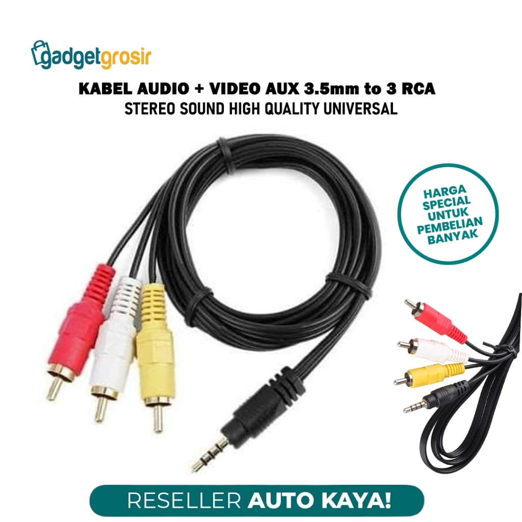 Jual Kabel Audio Video AUX 3.5mm to 3 RCA Stereo Sound High Quality ...