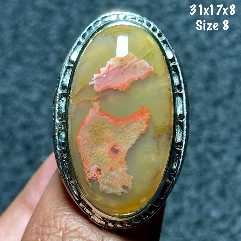 Jual Cincin Batu Akik Natural Lumut Emas Baturaja Bercak Merah Jumbo ...